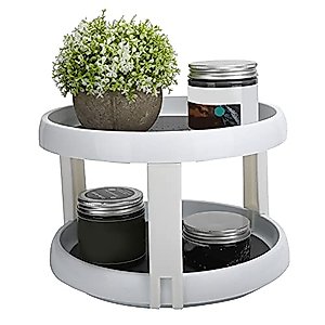 Lazy Susan Organizer,2 Tier Non Skid Spice Rack Turntable,360 Degree Rotating Seasoning Organizer,Easy to Install Turntable Organizer for Item Storage and Organization