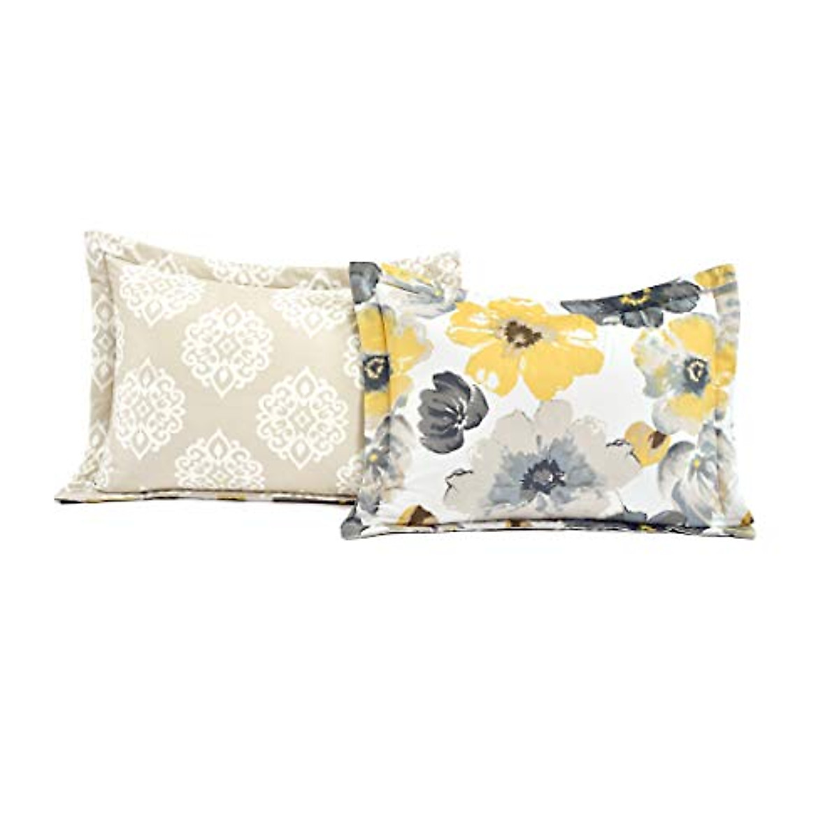Lush Decor Leah 6 Piece Floral Comforter Set, Full/Queen, Yellow & Gray