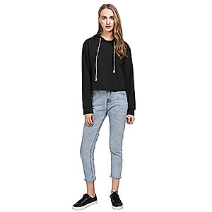 MakeMeChic Women's Cropped Hoodie Casual Workout Crop Sweatshirt Tops A Black M