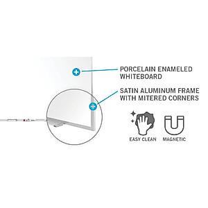 Ghent 4 x 12 Porcelain Magnetic Whiteboard, Aluminum Frame, 1 Marker, 1 Eraser, Made in The USA, 2 Piece Board with Joiner…