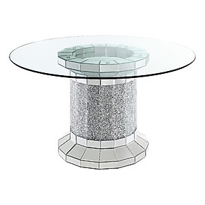 MAKLAINE Contemporary Cylinder Pedestal Glass Top Dining Table in Mirror