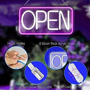 LED Open Signs for Business Ultra Bright Lighted Sign Open neon 16.5“ × 9”with ON/OFF Switch adapter for store window display, Party Bar Salon Hotel (White & Pink)