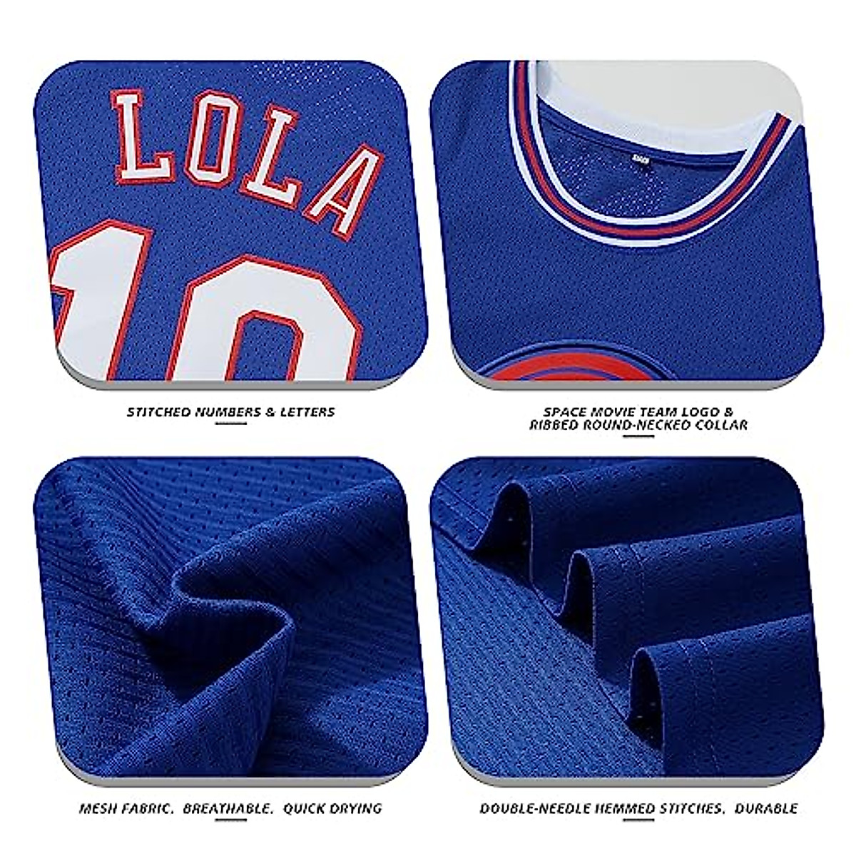 Mens Basketball Jersey Lola#10 Bugs#1 : Space Movie Jerseys 90s for Halloween Hip Hop Sports Party Clothing (as1, Alpha, s, m, Regular, Regular, #10 Blue)