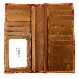Western Genuine Leather Tooled Laser Cut Men's Long Bifold Wallet in 3 colors (Brown/Turq) Brown/Turquoise