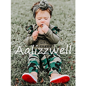 Aalizzwell Baby Girls Long Sleeve Ruffle Bodysuit Pants Headband Infant Outfit Toddler Winter Clothes Set (Camouflage, 3-6 Months)