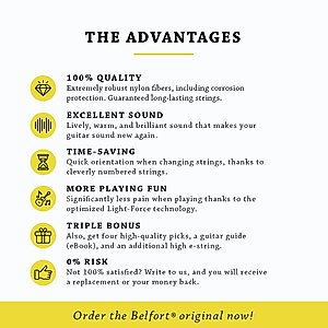 BELFORT® guitar strings classical guitar, strings for classical guitar made of nylon and silver, acoustic guitar (6-string set) - Incl. 4 picks + extra high E-string (028//043) (028//043)