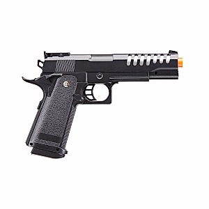 Black Metal Alloy Airsoft Spring Pistol with Wavey Stippling - Shoots at 250 FPS (GoldenBall)