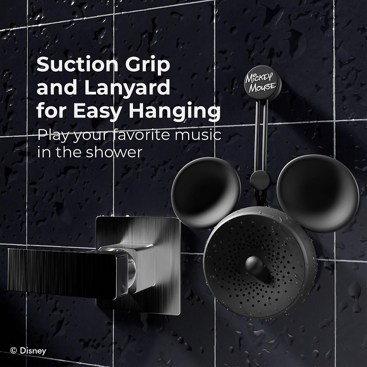 Disney Mickey Mouse Ears Bluetooth Shower Speaker with Suction Cup – Disney IPX4 Rated Water Resistant Speaker for Shower, Baths| Up to 5 HRs Playtime, Built in Button Controls and Mic for Phone Calls