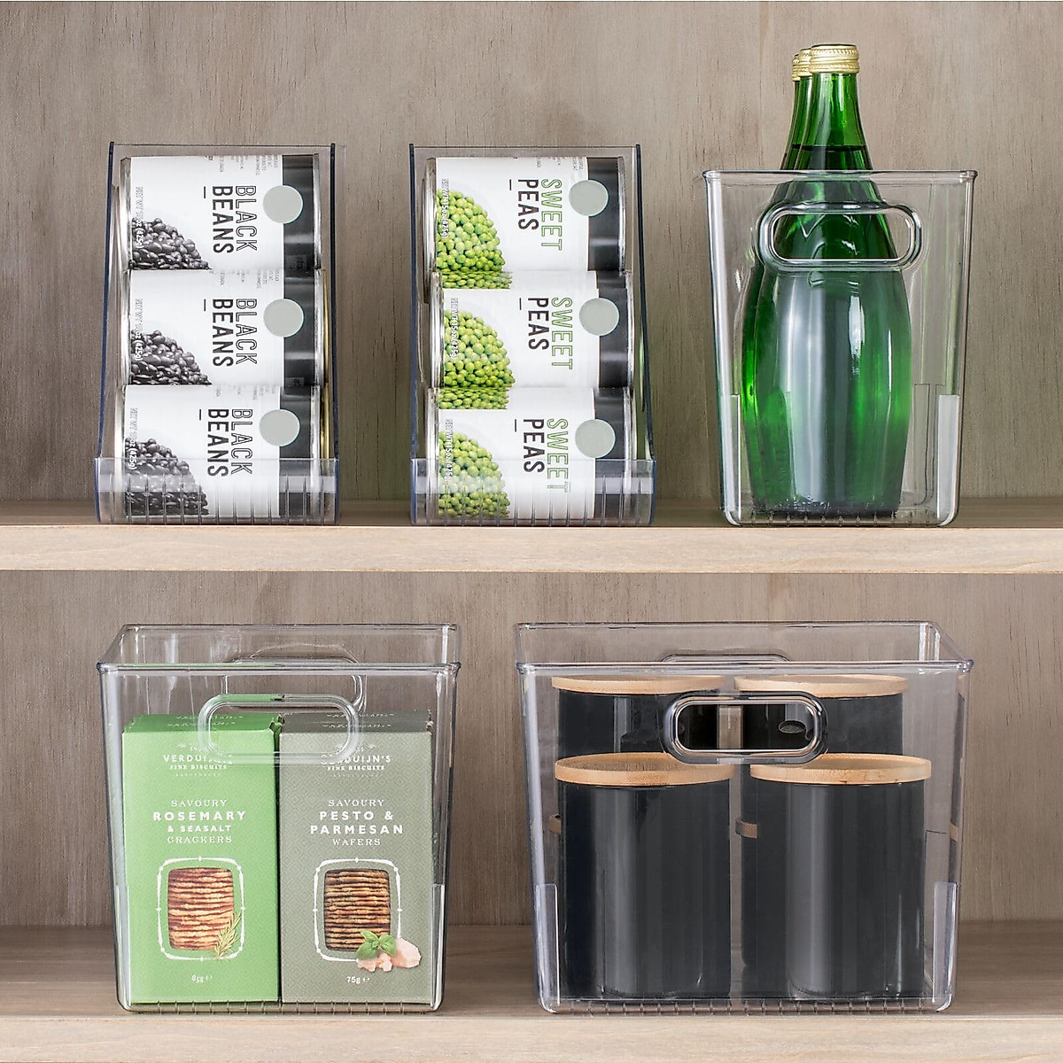 mDesign Plastic Storage Box – Narrow Open-Top Fridge Organiser Tray with Handle – Can Be Used as Fridge Tray, Shelf Box or for Cupboard Storage – Pack of 2 — Clear