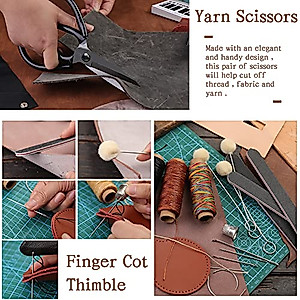 243Pcs Leather Working Tools and Supplies with Instruction, Leather Stamping Tools, Snaps and Fasteners Kit, Waxed Thread Cord, Cutting Mat, Leather Tooling Starter Kit for DIY Leather Craft