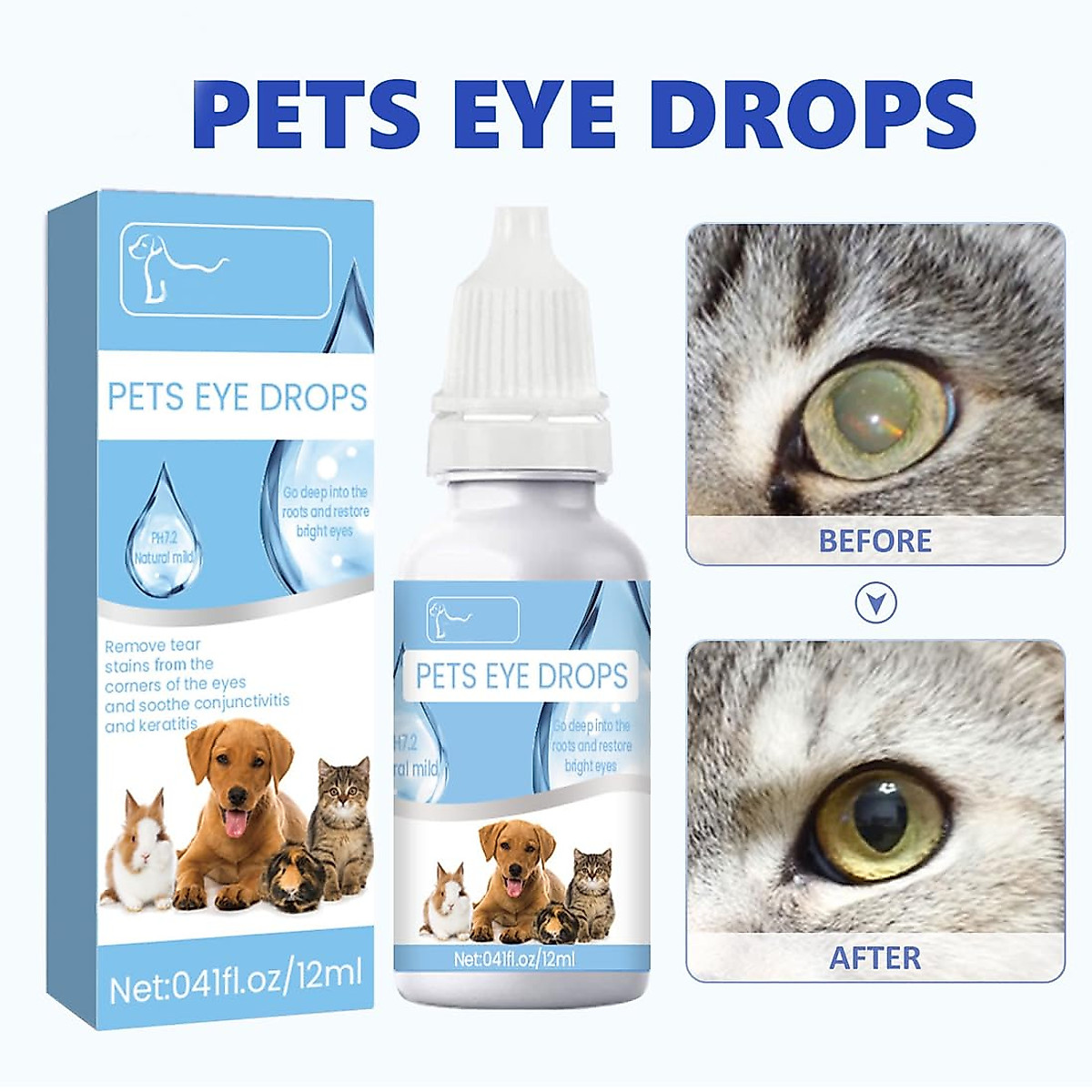 Generic Dog Eye Care - Eye Wash Solution for Dogs, Tear Stain Remover & Eye Drops, Gentle Formula for Eye Health, Saline Eye Wash, Fragrance Free-12ml, white