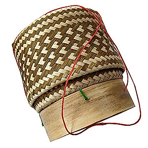 Heavens Tvcz Serving Basket Bamboo Sticky ''KRA-Tip'' Thai Laos Rice Handmade Traditional Weave Wickerwork Vegetable Based Dye Serving Travel Picnic Keeping Rice After Steaming Keep Sticky Rice Warm