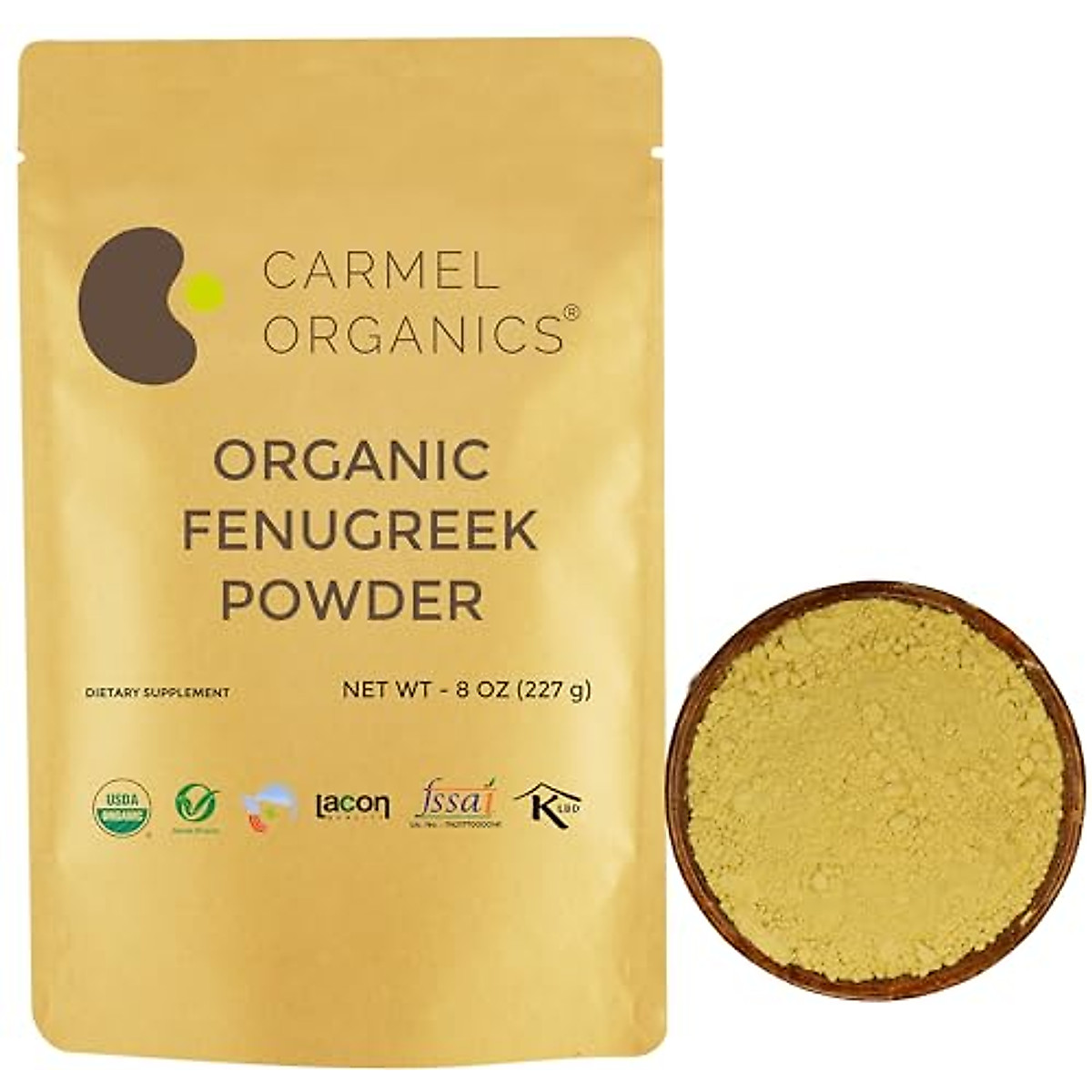 CARMEL ORGANICS Fenugreek |Methi Seeds (Powder, 8 Ounce or 0.5 Lbs)(Pack of 1) | USDA Certified Organic | Non-Gmo | No Added Preservatives | Indian Origin Fenugreek Seeds