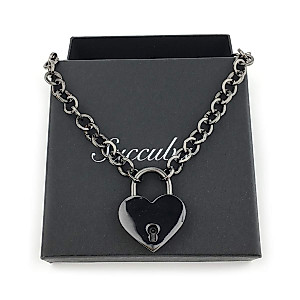 Succuba Padlock Necklace Chain Collar Choker with Two Keys and Box for Women and Men (B, 16)