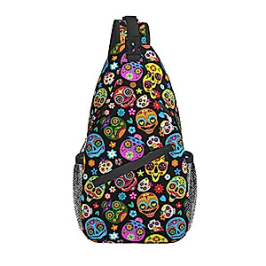 Day Of The Dead Sugar Skull Sling Bag For Women, Skull Sling Backpack Women, Sugar Skull Shoulder Bag Skull Crossbody Bag