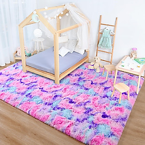 Chicrug Cute Fluffy Area Rug for Girls Bedroom, 5x8 Feet Fluffy Kids Rug for Room Decor, Shag Soft Dorm Playroom Rug, Bedside Rug for Baby Nursery Room, Hot Pink