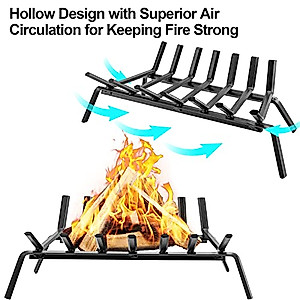AMAGABELI GARDEN & HOME Fireplace Grates 24 Inch Wide Heavy Duty Solid Steel Fireplace Log Grate Indoor Wood Holder Wrought Iron Fire Grate Wood Rack Outdoor Kindling Wood Stove Hearth Burning Rack