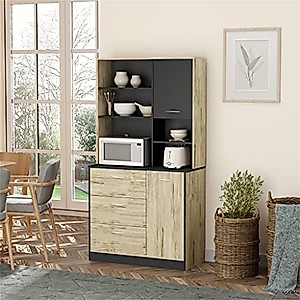 ZHUHW 67" Freestanding Buffet, Kitchen Storage Cabinet with 3 Drawers, Cable Management, 4 Cubbies and 2 Cabinets.