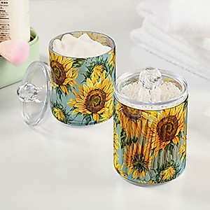 Sletend Sunflower Painting 4 Pack Plastic Qtips Holder Bathroom Container Storage Holder Vanity Canister Jar for Cotton Swabs,Bath Salts,Makeup Sponges,Hair Accessories