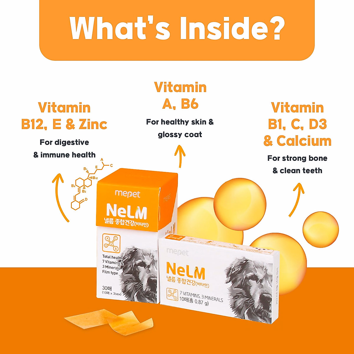 Mepet Multivitamin for Dogs - Mouth Dissolving Strips, Dog Vitamins and Supplements - for Healthy Skin, Coat, Hip & Joint Support, Immune & Digestive System - Pet Health Supplies - Beef, 30 Strips