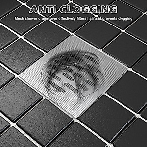 4 inch Disposable Shower Drain Cover Hair Catcher Shower Drain Mesh Stickers, Floor Drain Sticker for Bathroom, Laundry, Bathtub, Kitchen, Sink, 50 PCS Pack(grey)