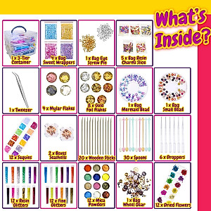 Catcrafter Resin Decoration Accessories Art Kit - All in One Package Resin Molds Silicone Kit Bundle Jewelry Making Supplies for Beginners with Dried Flowers Craft Glitter Nail Gems DIY