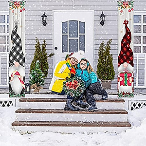 Rainlemon Merry Christmas Gnome Porch Banner Swedish Tomte Nordic Buffalo Check Plaid Front Door Sign Decoration