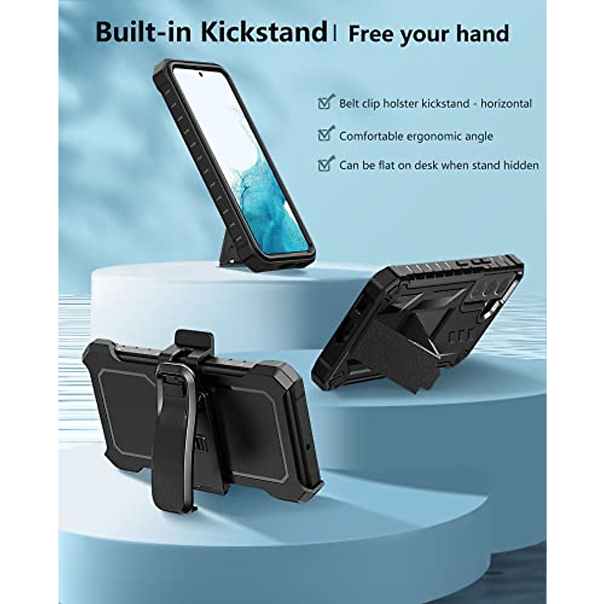 FNTCASE for Samsung Galaxy S22 Protective Case: Military Grade Protection Rugged Anti-Drop Case with Belt-Clip Holster & Kickstand - Full Shockproof Sturdy Durable Bumper Textured Cell Phone Cover