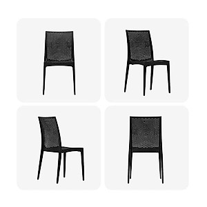 MALOL Outdoor Patio Chair Set of 4, Plastic Dinning Chairs, Stackable Wicker Style Plastic Chairs with Wide Seat and High Back for Dinning Room, Indoor, Outdoor, Restaurant, Bistro, Cafe, Black