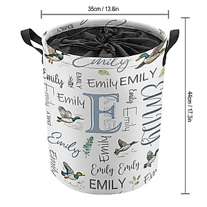 Mallard Duck Personalized Baby Laundry Basket Custom Name Nursery Hamper Collapsible Kids Laundry Hamper with Handles Durable Oxford Cloth Organizer for Clothes Storage Baby Gift Baskets