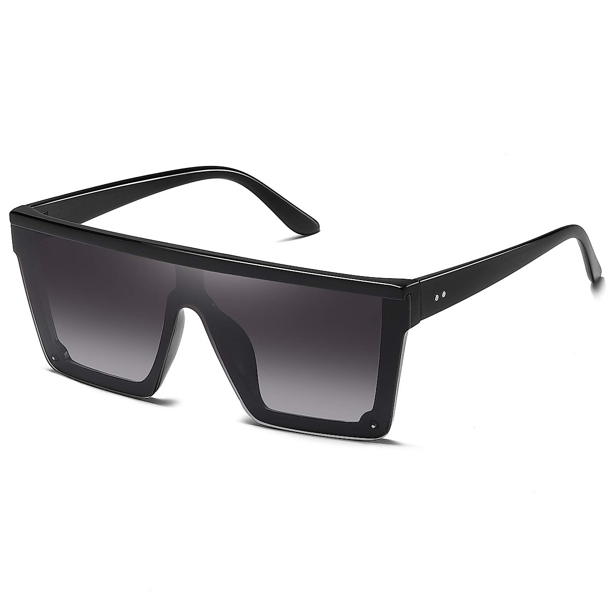 STORYCOAST Square Sunglasses for Women Men Fashion Big Frame Flat Top Sun Glasses Mirror Lens (Bright Black-Gradient Gray)