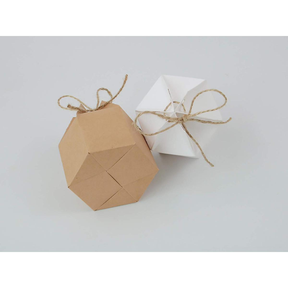 50Pack Paper Gift Boxes Lantern Hexagon Kraft Paper Package Box with Twine Candy Chocolate Gift Packing Wrap for Wedding Party Christmas White