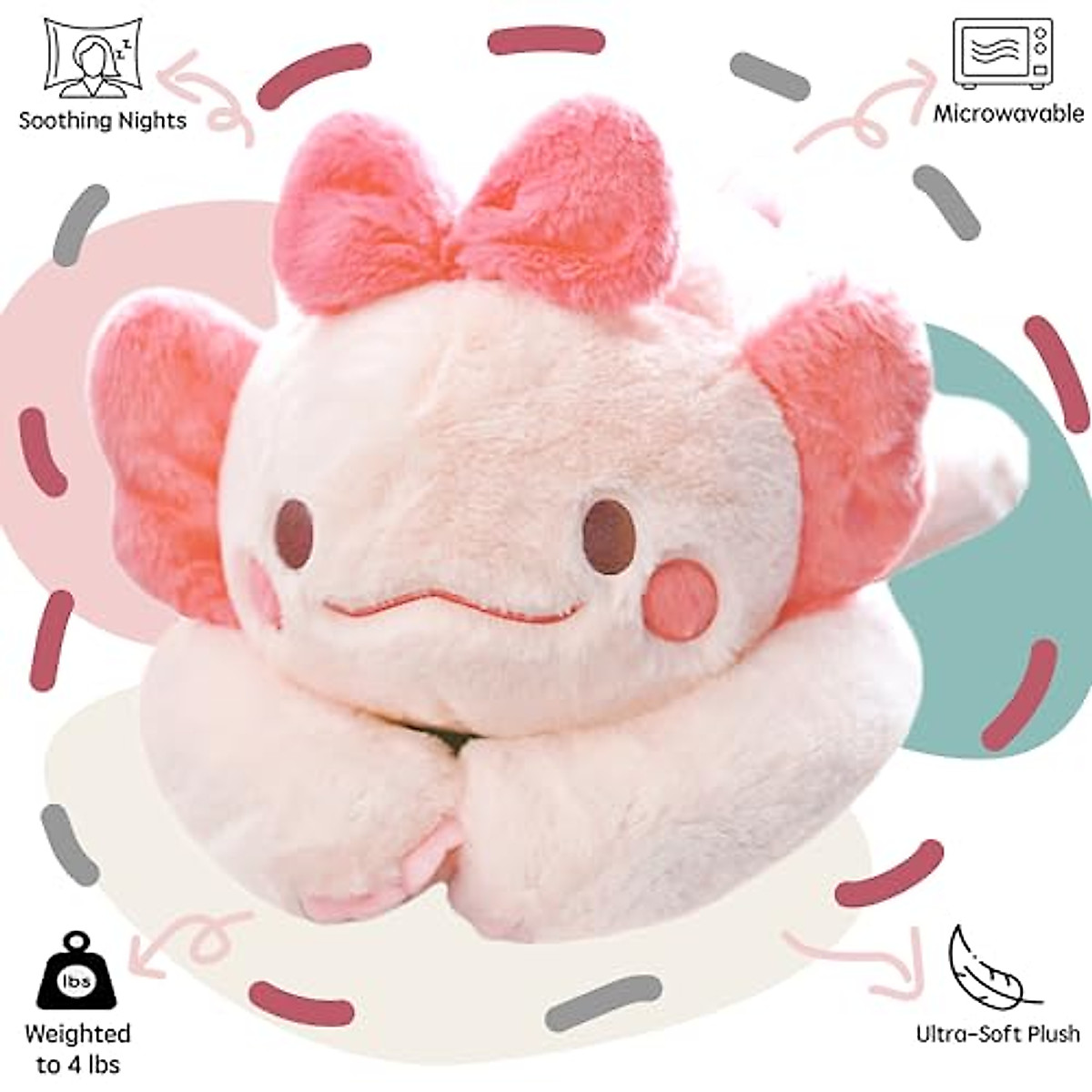 uoozii 20" | 4 Pounds Pink Axolotl Weighted Stuffed Animals with Unscented Microwave Heating Pad Inside, Cute Coolable Heatable Weighted Plush Warm Gift for Kids & Adults