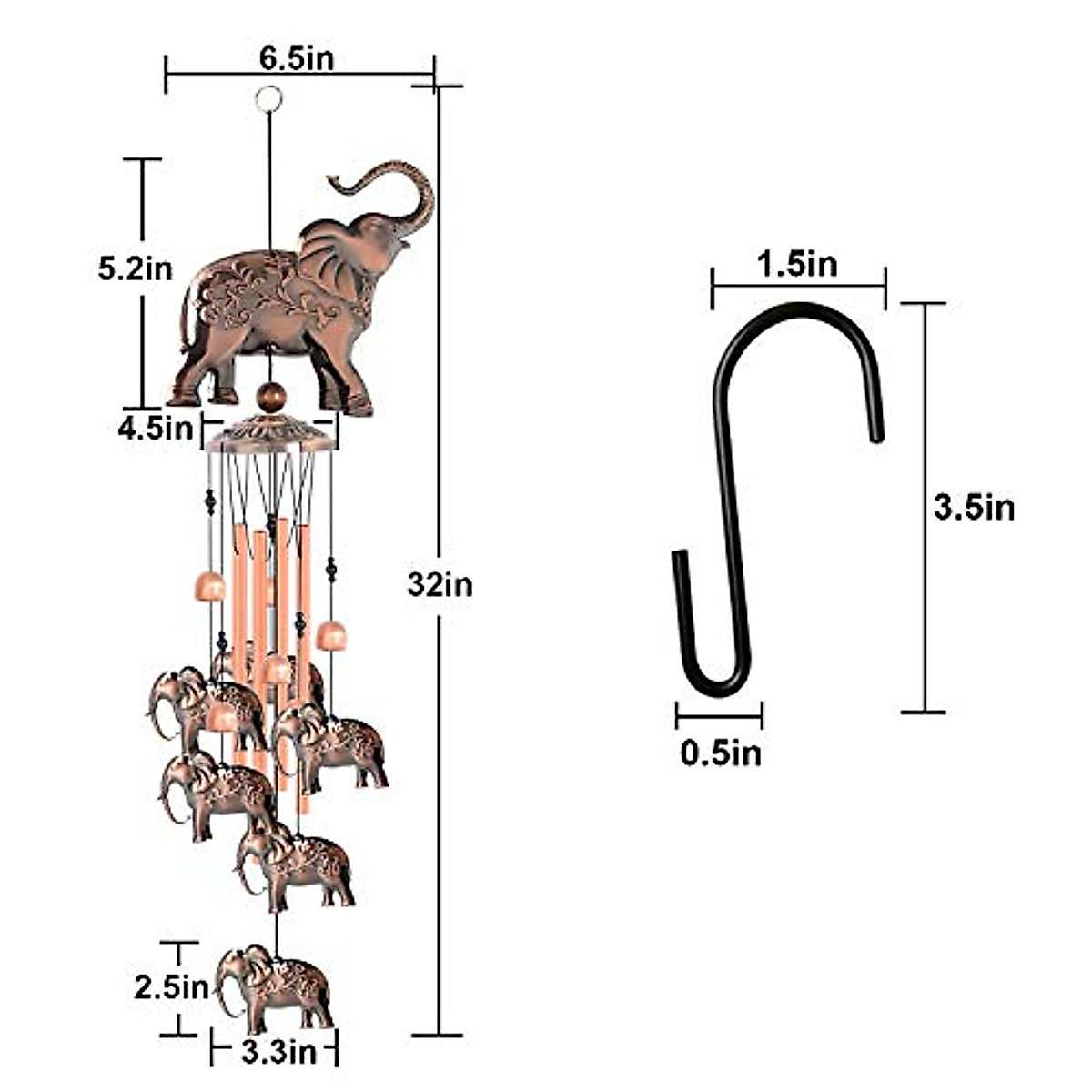 Elephant Wind Chime, Copper Wind Chime, Elephant Decor, Garden Decor, Yard Decor, Elephant Gifts