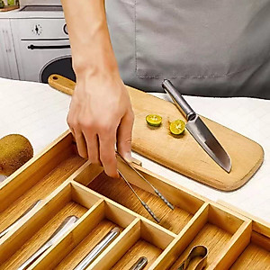 Nero Bamboo Expandable Drawer Organizer for Utensils Holder, Adjustable Home Organization & Storage for Kitchen Gadgets Silverware Cutlery Accessories Desk Craft Makeup Vanity Organizers