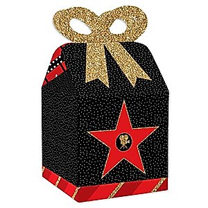 Big Dot of Happiness Red Carpet Hollywood - Square Favor Gift Boxes - Movie Night Party Bow Boxes - Set of 12