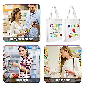 Xuniea 6 Pcs Teacher Appreciation Gifts for Women Graduation Tote Canvas Shopping Bags with Pocket (Cute Style)