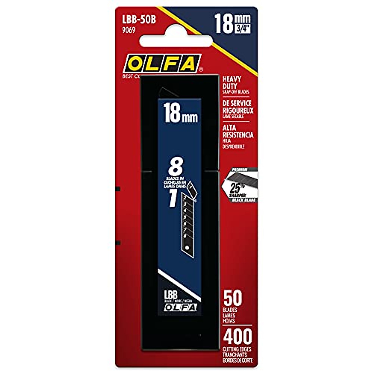 OLFA 18mm Heavy-Duty Ultra-Sharp, Snap Off Replacement Blades, 50 Blades (400 segments) LBB-50B - Snap-Off Utility Knife Replacement Blades, 25% Sharper than Silver, Fits most 18mm Utility Knife