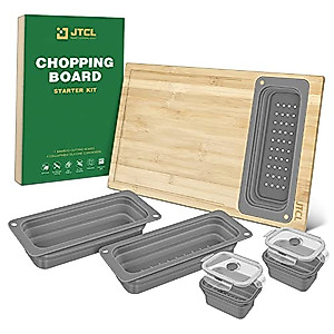 Bamboo Cutting Board Set with Juice Groove - Wood Cutting Boards for Kitchen, Wood Cutting Board Set, Kitchen Chopping Board for Meat Cheese and Vegetables (Grey)