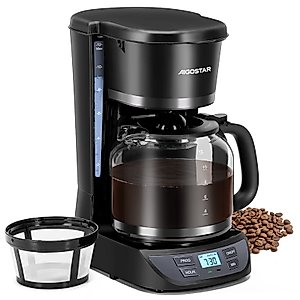 Aigostar 12 Cup Programmable Coffee Maker with Glass Carafe Pot, 24H Timer and Anti-Drip System, 2H Keep Warm with Auto-Shut Off, Electric Coffee Maker, Black