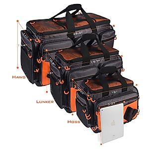 KastKing Fishing Gear & Tackle Bags - Saltwater Resistant Fishing Bags - Fishing Tackle Storage Bags,Medium-Hoss(Without Trays,15x11x10.25 Inches),Orange