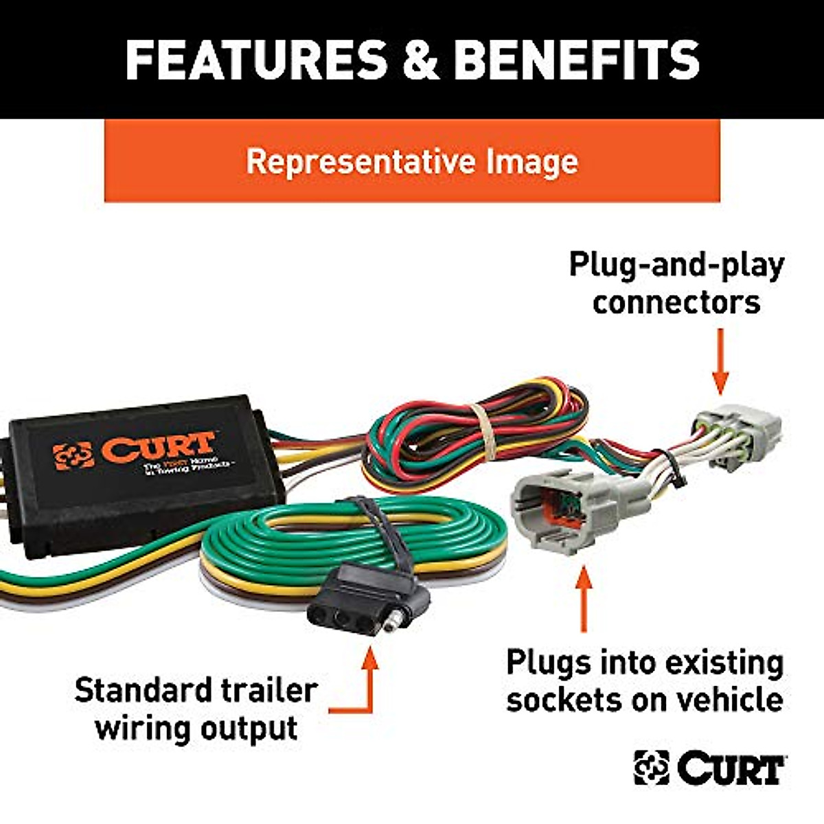 CURT 56148 Vehicle-Side Custom 4-Pin Trailer Wiring Harness, Fits Select Nissan NV1500, NV2500, NV3500 , Black