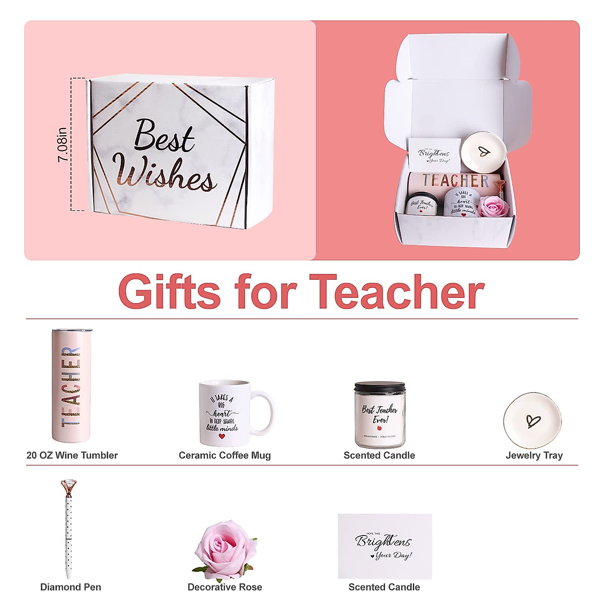 7 PCS Teacher Appreciation Gifts,Teacher Gift for Women Men,Best Teachers Gift from Students,Gift Basket Box for New Teachers,Thanksgiving,Christmas Gifts