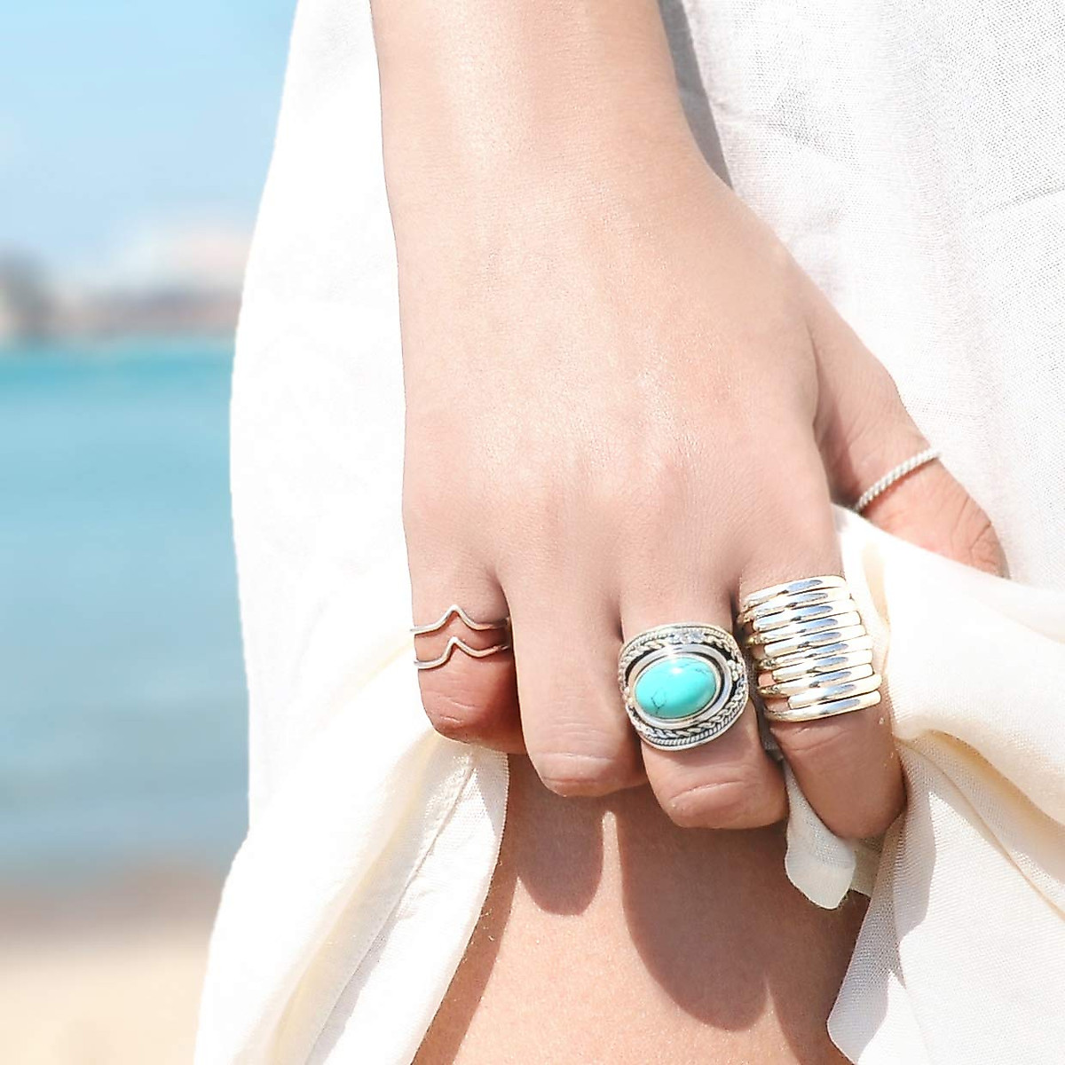 Boho-Magic 925 Sterling Silver Band Rings for Women Wide Wrap Statement Ring (8)