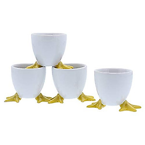 BIA Cordon Bleu White Chicken Footed Egg Cup with Yellow Feet, Set of 4