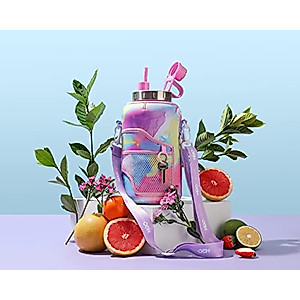 H2O Capsule 2.2L Half Gallon Wide Mouth Water Bottle with Storage Sleeve and Removable Straw - Hydration Tracker Jug with Measurements Marked – Shatterproof BPA-Free, (Purple TieDye)