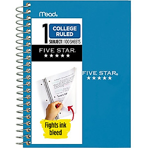 Five Star Personal Spiral Notebook, 1-Subject, College Ruled Paper, 7" x 4-3/8", Small Size, 100 Sheets, Teal Blue (45484AA4)