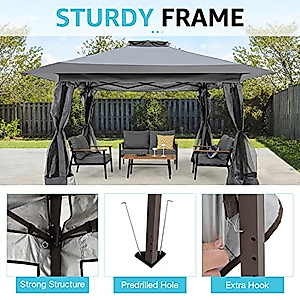 COBANA 13’x13’ Pop Up Gazebo, Outdoor Canopy Tent Shade with Metal Frame Mosquito Netting for Patio, Garden, Lawn, Backyard, Gray