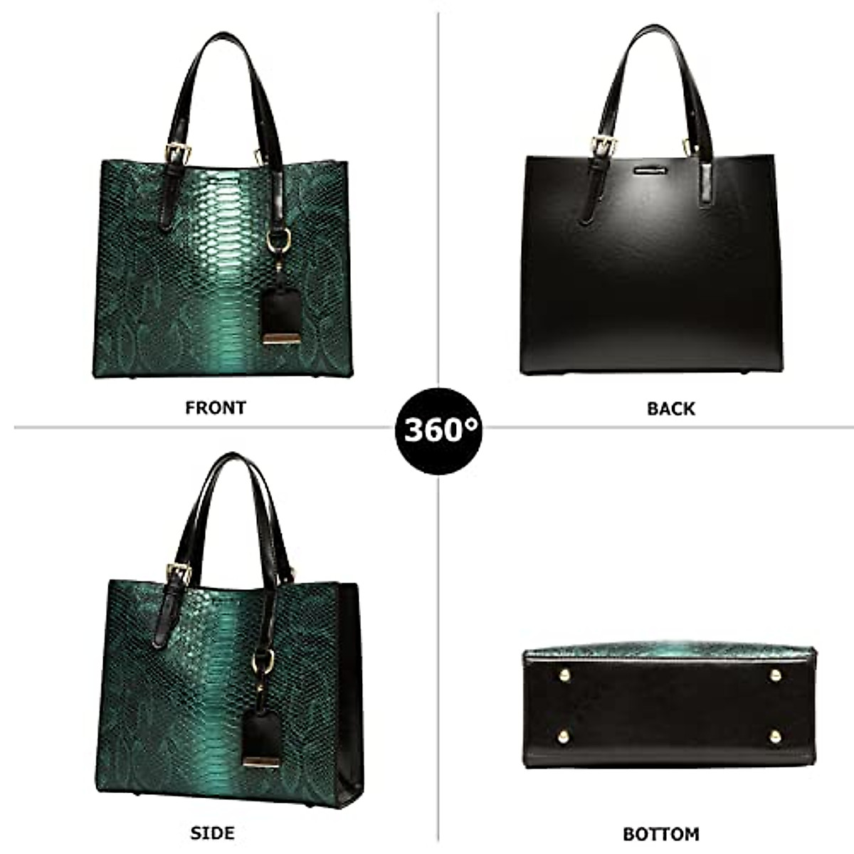 myfriday 3pcs Vegan Leather Tote Shoulder Bag for Women, Snake Pattern Large Top Handle Bags Set
