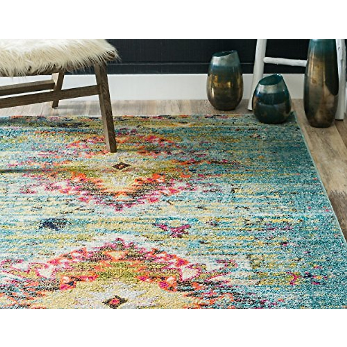 Unique Loom Vita Collection Over-Dyed Southwestern Tribal Vintage Area Rug, Rectangular 5' 0" x 8' 0", Turquoise/Yellow